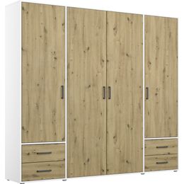 Dreht&uuml;renschrank Rauch "Kleiderschrank Schrank Garderobe W&auml;scheschrank VOYAGER", wei&szlig; (alpinwei&szlig;, eiche artisan, griffe graumetallic), B:187cm H:194cm T:53cm, Holzwerkstoff, Schr&auml;nke, Dreht&uuml;renschrank, mit 2 modernen Griffvarianten, mit Au&szlig;enschubladen MADE IN GERMANY, Topseller