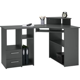 Schreibtisch VOGL M&Ouml;BELFABRIK "Sam", grau (graphitgrau), B:137cm H:87cm T:73cm, Tische, Schreibtisch, Eckschreibtisch, Tastaturauszug, Monitoraufsatz & opt. Towerfach