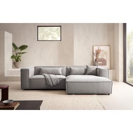 Ecksofa "PIARA mit Kedernaht, Cord, Leinenoptik o. Strukturstoff, Couch, L-Form", grau (silbergrau), B:267cm H:66cm T:167cm, 100% Polyester, LeGer Home by Lena Gercke, Sofas, Ecksofa, wahlweise Ottomane rechts/links, schwarze F&uuml;&szlig;e, bequemer Sitzkomfort
