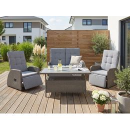 Gartenlounge-Set Konifera "Vigo", grau (graubraun, graubraun,), Loungeset Vigo, Polyrattan, Sitzm&ouml;bel-Sets, Polyrattan, Aluminium, verstellbare R&uuml;ckenlehne und Fu&szlig;ablage