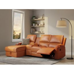 Ecksofa OTTO HOME "NAPORI Multimediasofa, 3er Kinosessel XXL, L-Form, 3 Bezugsstoffe", braun (cognac), B:240cm H:105cm T:155cm, Sofas, Ecksofa, Kinosofa mit Relaxfunktion, Getr&auml;nkehalter, Staufach und Staukasten