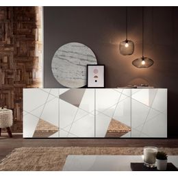 Sideboard Home Affaire "Vittoria, Breite 241 cm, 4 T&uuml;ren", wei&szlig; (wei&szlig; hochglanz lack), B:241cm H:84cm T:42cm, Sideboards, Sideboard, Fronten mit Siebdruck und Spiegelfront