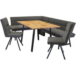 Eckbankgruppe OTTO HOME "Sava", grau (dunkelgrau, dunkelgrau aulla 97, schwarz), B:211cm H:84cm T:170cm, 100% rPES, Sitzm&ouml;bel-Sets, Eckbankgruppe, Eckbank mit Wellenfederung im Sitz, Tisch Massiv Eiche