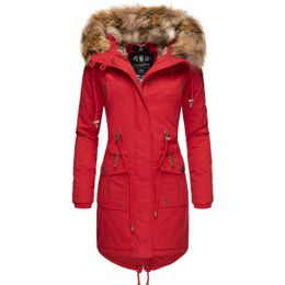 Wintermantel Navahoo "Rosinchen", Damen, Gr. XS (34), rot, Oberstoff: 100% Baumwolle; Futter: 100% Polyester; Wattierung: 100% Polyester; &Auml;rmelfutter: 100% Polyester; Kunstpelz: 90% Polyacryl, 10% Polyester, tailliert ca. Mitte Oberschenkel, &Auml;rmel ohne &Auml;rmelschlitz Rippstrickb&uuml;ndchen, M&auml;ntel Wintermantel, stylischer Damen Winter Baumwollparka mit Kunstfell