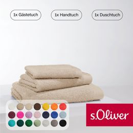 Handtuch Set s.Oliver "s.Oliver, Premium Qualit&auml;t, 600 gr/m&sup2;", beige, 3 Stk., Walkfrottier, Walkfrottier, Obermaterial: 100% Baumwolle, Handtuch-Sets, 1 G&auml;stetuch 30x50 cm, 1 Handtuch 50x100 cm, 1 Duschtuch 70x140 cm