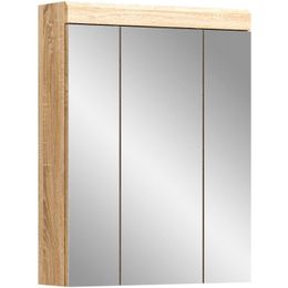 Badezimmerspiegelschrank Welltime "SIENA, Breite 60cm, 3 Spiegelt&uuml;ren, 9 F&auml;cher, 6 Einlegeb&ouml;den", beige (sonoma eiche hell, spiegelglas), B:60cm H:79cm T:18cm, FSC-zertifizierter Holzwerkstoff, Glas, Schr&auml;nke, in verschiedenen Farben erh&auml;ltlich, Badm&ouml;bel, Spiegel, Badschrank, Bad