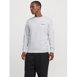 Jack & Jones Sweatshirt JACK & JONES "JJEBRADLEY GRAPHIC SWEAT CREW NOOS", Herren, Gr. M, grau (wei&szlig; melange), angeraute Sweatware, Obermaterial: 100% Baumwolle, bedruckt, meliert, relaxed fit taillenbedeckt, Rundhals, Rippb&uuml;ndchen, Sweatshirts Sweatshirt, mit Front und Back Print