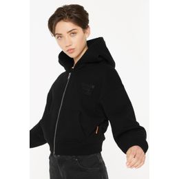 Kapuzensweatjacke Harlem Soul, Damen, Gr. XL, schwarz, Material: 65% Baumwolle, 35% Polyester, bedruckt, regular fit kurz, hoch geschlossener Ausschnitt, eingesetzt Rippb&uuml;ndchen, Sweatjacken, mit Baumwolle