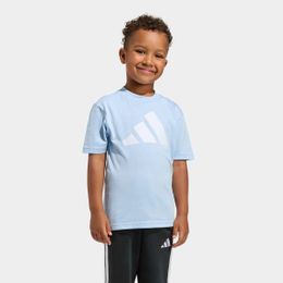 T-Shirt adidas Sportswear "LK BL TEE 160", M&auml;dchen, Gr. 128, glow blau, wei&szlig;, Obermaterial: 100% Baumwolle, normal, Rundhals, Shirts T-Shirt, sportlicher Stil, Kurzarm, aus Baumwolle