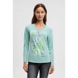 V-Shirt SOCCX, Damen, Gr. M, misty mint, Single Jersey, Material: 95% Baumwolle, 5% Elasthan, bedruckt, slim fit normal, V-Ausschnitt, eingesetzt gerader Abschluss, Shirts, mit Baumwolle
