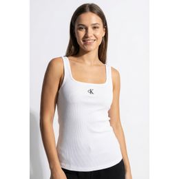 Tanktop Calvin Klein Jeans "CK RIB TANK TOP", Damen, Gr. XXL (44), wei&szlig;, Feinripp, Obermaterial: 94% Baumwolle, 6% Elasthan, unifarben, Basic, figurbetont h&uuml;ftlang, eckiger Ausschnitt, Tops Tanktop, mit eckigem Ausschnitt