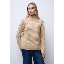 Rollkragenpullover Street One, Damen, Gr. 40, sanded beige, Web, 34% Baumwolle, 34% Polyacryl, 29% Polyester, 3% Elasthan, unifarben, normal normal, hoch geschlossener Ausschnitt, Rippb&uuml;ndchen, Pullover Rollkragenpullover, Grobstrick