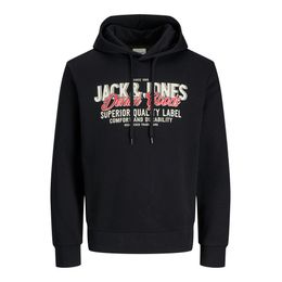 Jack & Jones PlusSize Hoodie "JJELOGO SWEAT HOOD 2 COL 24/25 NOOS PLS", Herren, Gr. 6XL, schwarz detail:aw25, angeraute Sweatware, Obermaterial: 70% Baumwolle, 30% Polyester, JACK & JONES PLUSSIZE, regular fit normal, ohne Ausschnitt, Rippb&uuml;ndchen, Sweatshirts Hoodie, mit Logo Frontprint