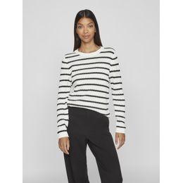 Rundhalspullover Vila "VIDALO O-NECK L/S STRIPE KNIT TOP- NOOS", Damen, Gr. M, schwarz-wei&szlig; (wei&szlig; alyssum stripes:schwarz), Rippstrick, Obermaterial: 100% Baumwolle, gestreift, regular fit normal, Rundhals, Pullover Rundhalspullover