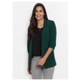 Longblazer bonprix, Damen, Gr. 48, gr&uuml;n (tiefgr&uuml;n), Obermaterial: 96% Polyester, 4% Elasthan. Futter: 100% Polyester, festlich, tailliert Po-bedeckend, Blazer Longblazer, festlicher Stil, taillierte Passform, aus Polyester und Elasthan