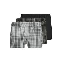 Jack & Jones Boxershorts JACK & JONES "JACMILANO WOVEN BOXERS 3 PACK NOOS", Herren, Gr. XXL, 3 Stk., schwarz (poppy seed pack:schwarz, vapor blau checks), Jersey, Obermaterial: 100% Baumwolle, gestreift, kariert, unifarben, weit, Unterhosen, Baumwolle, elastisches B&uuml;ndchen