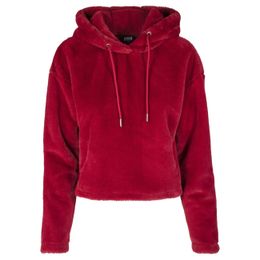 Rundhalspullover Urban Classics "Urban Classics Damen Ladies Oversize Short Teddy Hoody", Damen, Gr. S, burgundy, 100% Polyester, unifarben, oversize, ohne Ausschnitt, Pullover Rundhalspullover