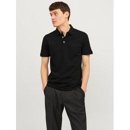 Jack & Jones Poloshirt JACK & JONES "JJEPAULOS Poloshirt mit klassischem Kragen und figurbetonter Form", Herren, Gr. L, schwarz, Piqu&eacute;, Obermaterial: 100% Baumwolle, unifarben mit Farbeinsatz, schmal, Shirts, Logostickerei, modisch, schmal, Baumwolle, Polokragen