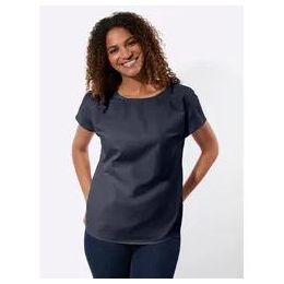 Schlupfbluse Casual Looks, Damen, Gr. 36, marine, 50% Baumwolle, 50% Polyester, unifarben, Rundhals, Blusen Schlupfbluse