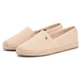 Espadrille Tommy Hilfiger "FLAG CANVAS ESPADRILLE", Damen, Gr. 35, hellbeige, Baumwolle, unifarben, Schuhe Espadrille, Slipper,Flats,Bequemschuh mit Jutebezug und Ziern&auml;hten, schmale Form