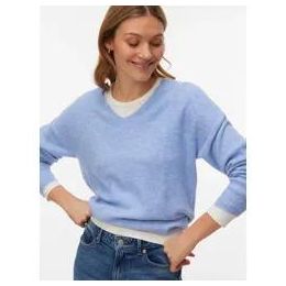 V&eacute;ro Moda V-Ausschnitt-Pullover VERO MODA "VMCREWLEFILE LS V-NECK BLOUSE NOOS", Damen, Gr. XS, brunnera blau detail:melange, Strick, Obermaterial: 70% Polyacryl, 27% Nylon, 3% Elasthan, meliert, regular fit h&uuml;ftlang, V-Ausschnitt, Rippstrickb&uuml;ndchen, Pullover