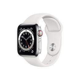 Apple Watch Series 6 (2020) GPS + Cellular 40 mm - Rostfreier Stahl Silber - Sportarmband Wei&szlig;