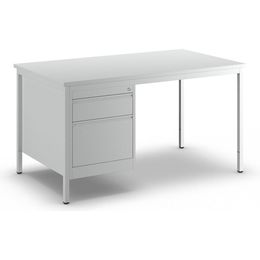 eurokraft basic Meisterschreibtisch, lichtgrau, Schubladen 1 x 140 mm, 1 x 280 mm, BxT 1400 x 800 mm