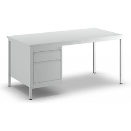 eurokraft basic Meisterschreibtisch, lichtgrau, Schubladen 1 x 140 mm, 1 x 280 mm, BxT 1600 x 800 mm