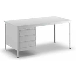 eurokraft basic Meisterschreibtisch, lichtgrau, Schubladen 3 x 140 mm, BxT 1600 x 800 mm