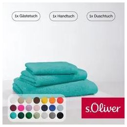Handtuch Set s.Oliver "s.Oliver, Premium Qualit&auml;t, 600 gr/m2", blau (t&uuml;rkis), 3 Stk., Walkfrottier, Walkfrottier, Obermaterial: 100% Baumwolle, Handtuch-Sets, 1 G&auml;stetuch 30x50 cm, 1 Handtuch 50x100 cm, 1 Duschtuch 70x140 cm