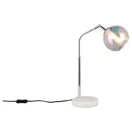 Trio LEUCHTEN Schreibtischlampe "PAXTON, exkl. 1x E14 max 10W, Leseleuchte Nachttischlampe", silberfarben, 1, H: 45cm, 1 Stk., Leuchten, mit Glas Lampenschirm, Schnurschalter, H&ouml;he 45 cm, Tiefe 28 cm, Schreibtischlampe