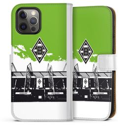 DeinDesign iPhone 12 Pro Max Handy Klapph&uuml;lle Handyh&uuml;lle aus Kunst Leder wei&szlig; Flip Case Borussia M&ouml;nchengladbach Merchandise Stadium Sideflip mit Lasche