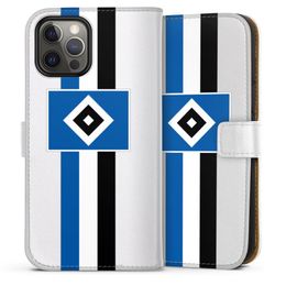 DeinDesign iPhone 12 Pro Max Handy Klapph&uuml;lle Handyh&uuml;lle aus Kunst Leder wei&szlig; Flip Case Hamburger Sv Transparent Hsv Sideflip mit Lasche