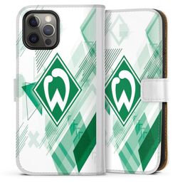 DeinDesign iPhone 12 Pro Max Handy Klapph&uuml;lle Handyh&uuml;lle aus Kunst Leder wei&szlig; Flip Case Muster Official Licensed Product Sv Werder Bremen Sideflip mit Lasche