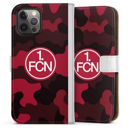 DeinDesign iPhone 12 Pro Max Handy Klapph&uuml;lle Handyh&uuml;lle aus Kunst Leder wei&szlig; Flip Case Logo 1. Fcn 1. Fc N&uuml;rnberg Sideflip mit Lasche