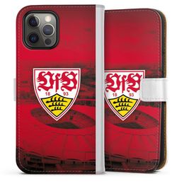 DeinDesign iPhone 12 Pro Max Handy Klapph&uuml;lle Handyh&uuml;lle aus Kunst Leder wei&szlig; Flip Case Vfb Stuttgart Official Licensed Product Stadium Sideflip mit Lasche