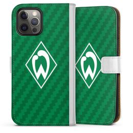 DeinDesign iPhone 12 Pro Max Handy Klapph&uuml;lle Handyh&uuml;lle aus Kunst Leder wei&szlig; Flip Case Carbon Sv Werder Bremen Official Licensed Product Sideflip mit Lasche