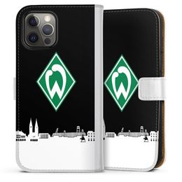 DeinDesign iPhone 12 Pro Max Handy Klapph&uuml;lle Handyh&uuml;lle aus Kunst Leder wei&szlig; Flip Case Skyline Sv Werder Bremen Official Licensed Product Sideflip mit Lasche