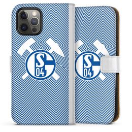 DeinDesign iPhone 12 Pro Max Handy Klapph&uuml;lle Handyh&uuml;lle aus Kunst Leder wei&szlig; Flip Case Bundesliga Stripes Fc Schalke 04 Sideflip mit Lasche