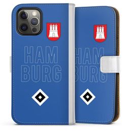 DeinDesign iPhone 12 Pro Max Handy Klapph&uuml;lle Handyh&uuml;lle aus Kunst Leder wei&szlig; Flip Case Official Licensed Product Hamburg Hamburger Sv Sideflip mit Lasche