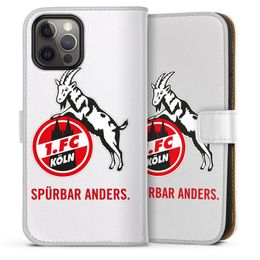 DeinDesign iPhone 12 Pro Max Handy Klapph&uuml;lle Handyh&uuml;lle aus Kunst Leder wei&szlig; Flip Case Official Licensed Product Transparent 1. Fc K&ouml;ln Sideflip mit Lasche