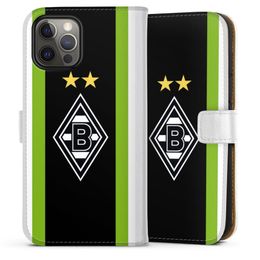DeinDesign iPhone 12 Pro Max Handy Klapph&uuml;lle Handyh&uuml;lle aus Kunst Leder wei&szlig; Flip Case Logo Gladbach Borussia M&ouml;nchengladbach Sideflip mit Lasche