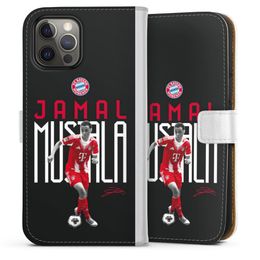DeinDesign iPhone 12 Pro Max Handy Klapph&uuml;lle Handyh&uuml;lle aus Kunst Leder wei&szlig; Flip Case Official Licensed Product Jamal Musiala Fc Bayern M&uuml;nchen Sideflip mit 