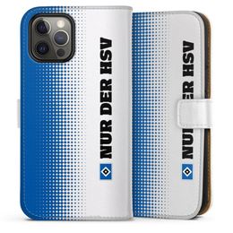 DeinDesign iPhone 12 Pro Max Handy Klapph&uuml;lle Handyh&uuml;lle aus Kunst Leder wei&szlig; Flip Case Logo Hsv Transparent Sideflip mit Lasche