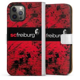 DeinDesign iPhone 12 Pro Max Handy Klapph&uuml;lle Handyh&uuml;lle aus Kunst Leder wei&szlig; Flip Case Official Licensed Product Sc Freiburg Logo Sideflip mit Lasche
