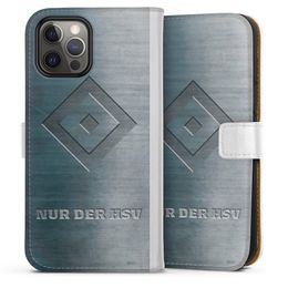 DeinDesign iPhone 12 Pro Max Handy Klapph&uuml;lle Handyh&uuml;lle aus Kunst Leder wei&szlig; Flip Case Metallic Look Hsv Hamburger Sv Sideflip mit Lasche