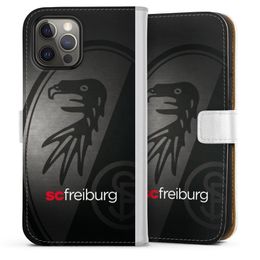 DeinDesign iPhone 12 Pro Max Handy Klapph&uuml;lle Handyh&uuml;lle aus Kunst Leder wei&szlig; Flip Case Official Licensed Product Sc Freiburg Metallic Look Sideflip mit Lasche