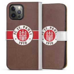 DeinDesign iPhone 12 Pro Max Handy Klapph&uuml;lle Handyh&uuml;lle aus Kunst Leder wei&szlig; Flip Case Fc St. Pauli Logo Official Licensed Product Sideflip mit Lasche