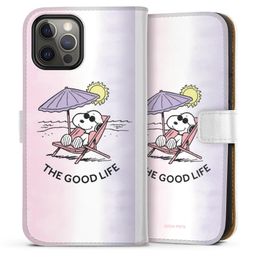 DeinDesign iPhone 12 Pro Max Handy Klapph&uuml;lle Handyh&uuml;lle aus Kunst Leder wei&szlig; Flip Case Snoopy Official Licensed Product Peanuts Sideflip mit Lasche