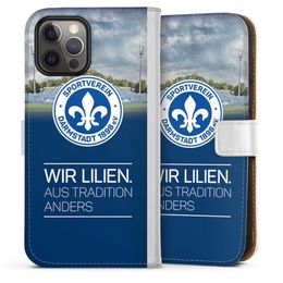 DeinDesign iPhone 12 Pro Max Handy Klapph&uuml;lle Handyh&uuml;lle aus Kunst Leder wei&szlig; Flip Case Official Licensed Product Sv Darmstadt 98 Coat Of Arms Sideflip mit 